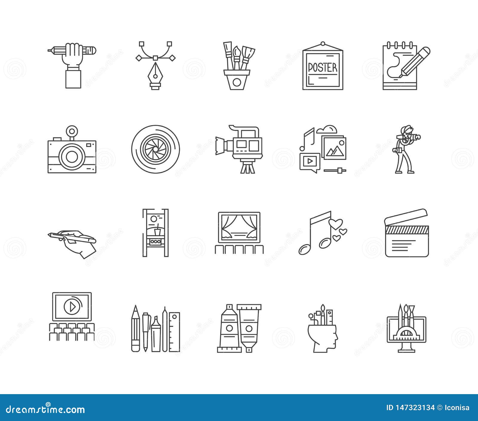 Creative Arts Line Icons, Signs, Vector Set, Outline Illustration ...