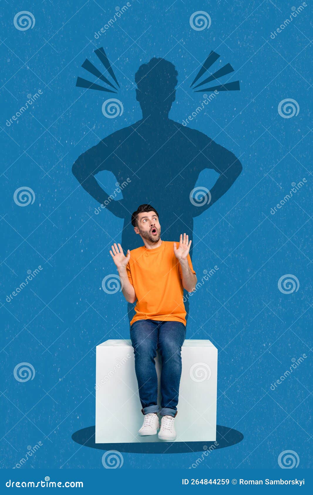 Creative Artwork Collage Photo of Young Scared Stressed Guy Sit ...