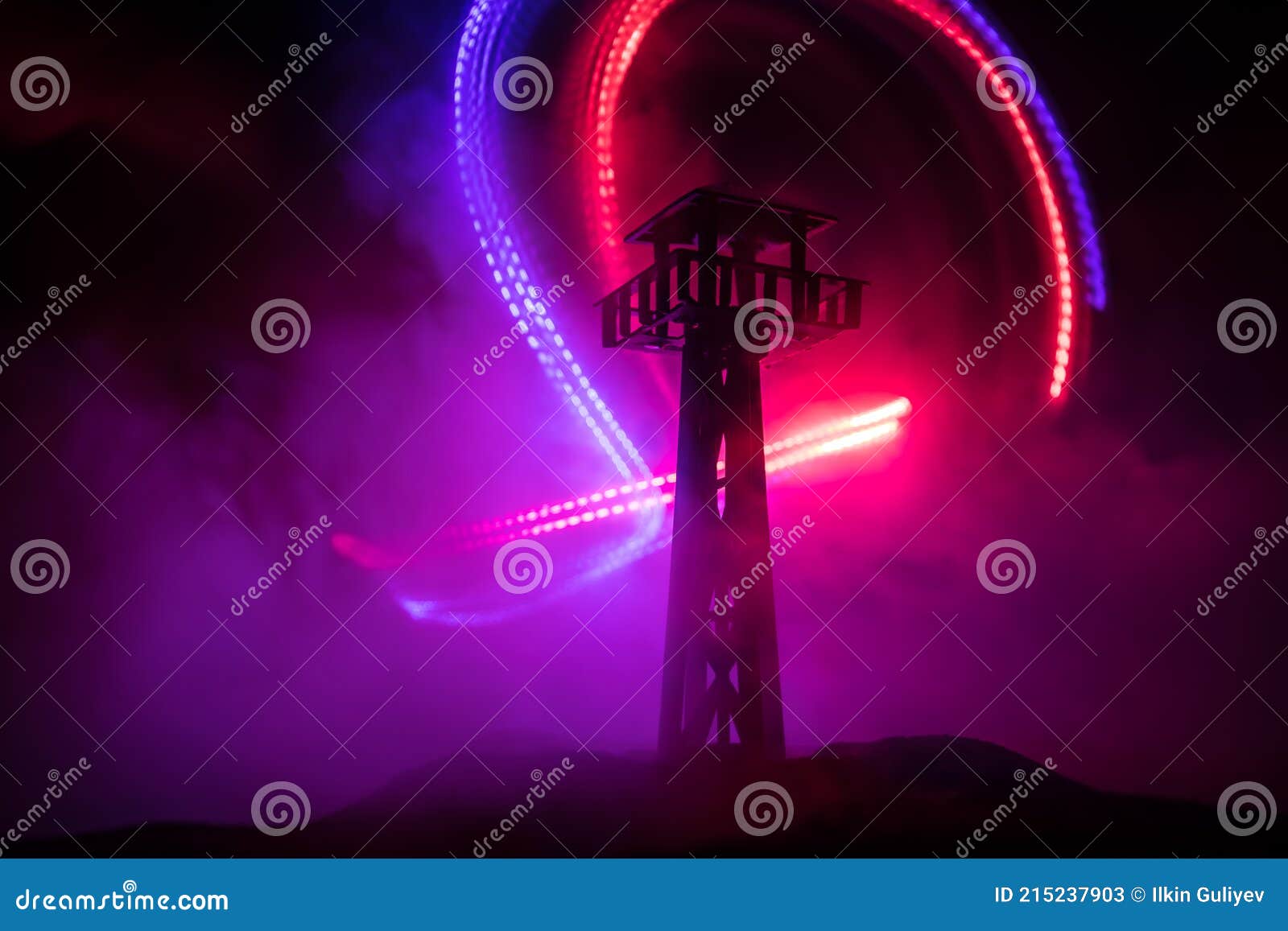 Creative Artwork Decoration. Silhouette of Army Watchtower at Night ...