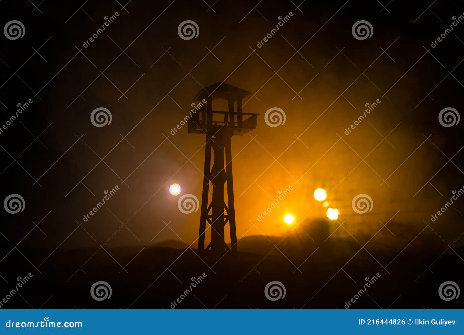 Creative Artwork Decoration. Silhouette of Army Watchtower at Night ...