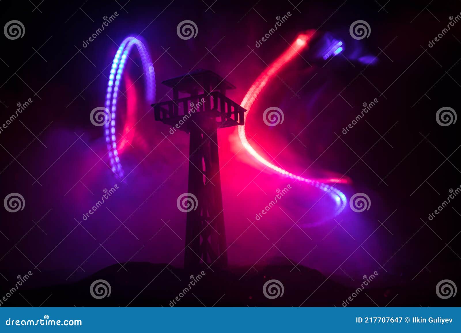 Creative Artwork Decoration. Silhouette of Army Watchtower at Night ...