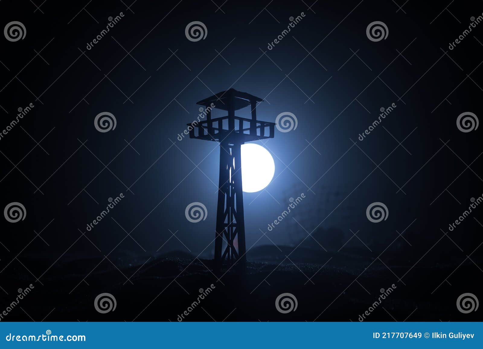 Creative Artwork Decoration. Silhouette of Army Watchtower at Night ...