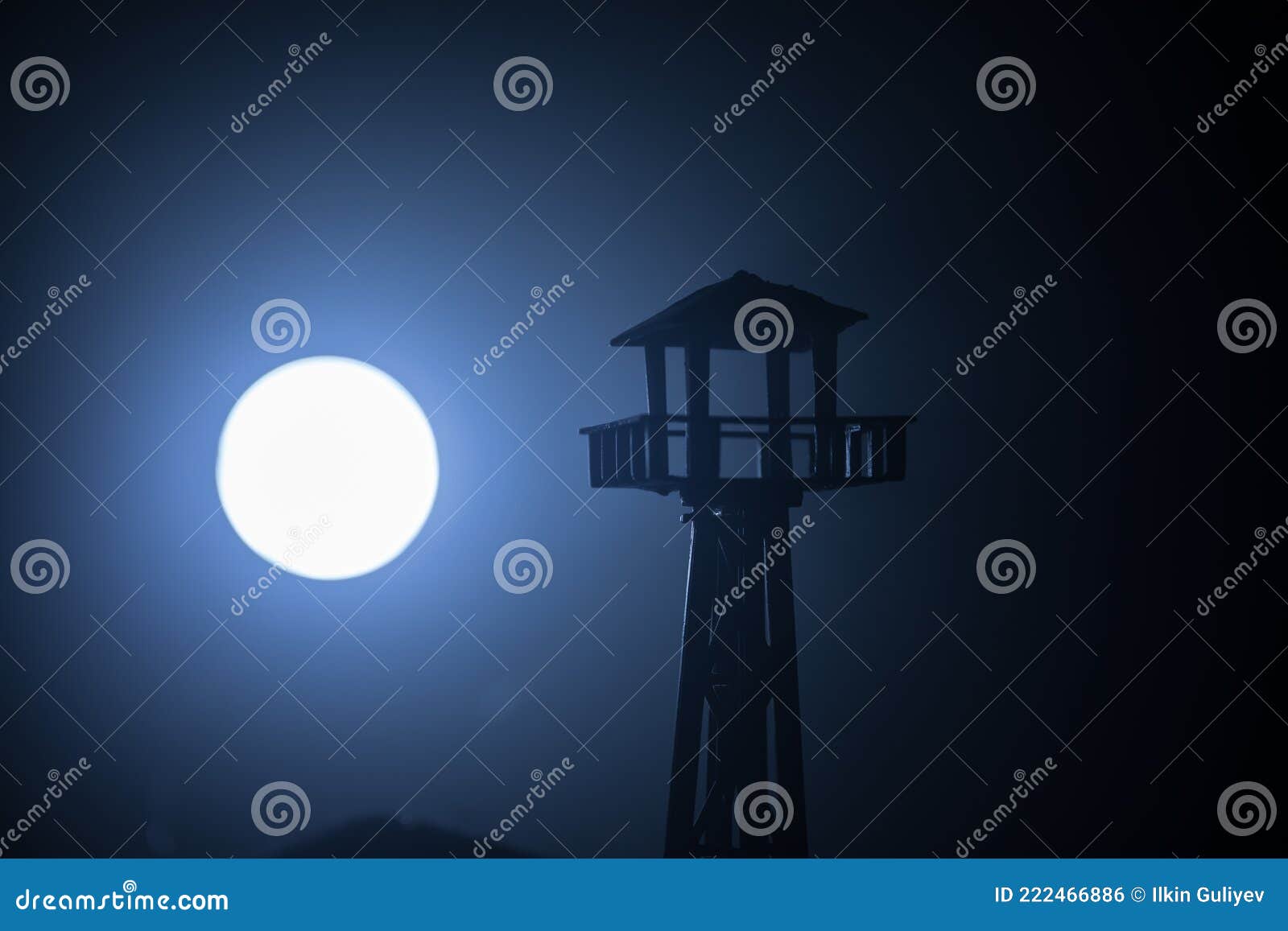 Creative Artwork Decoration. Silhouette of Army Watchtower at Night ...