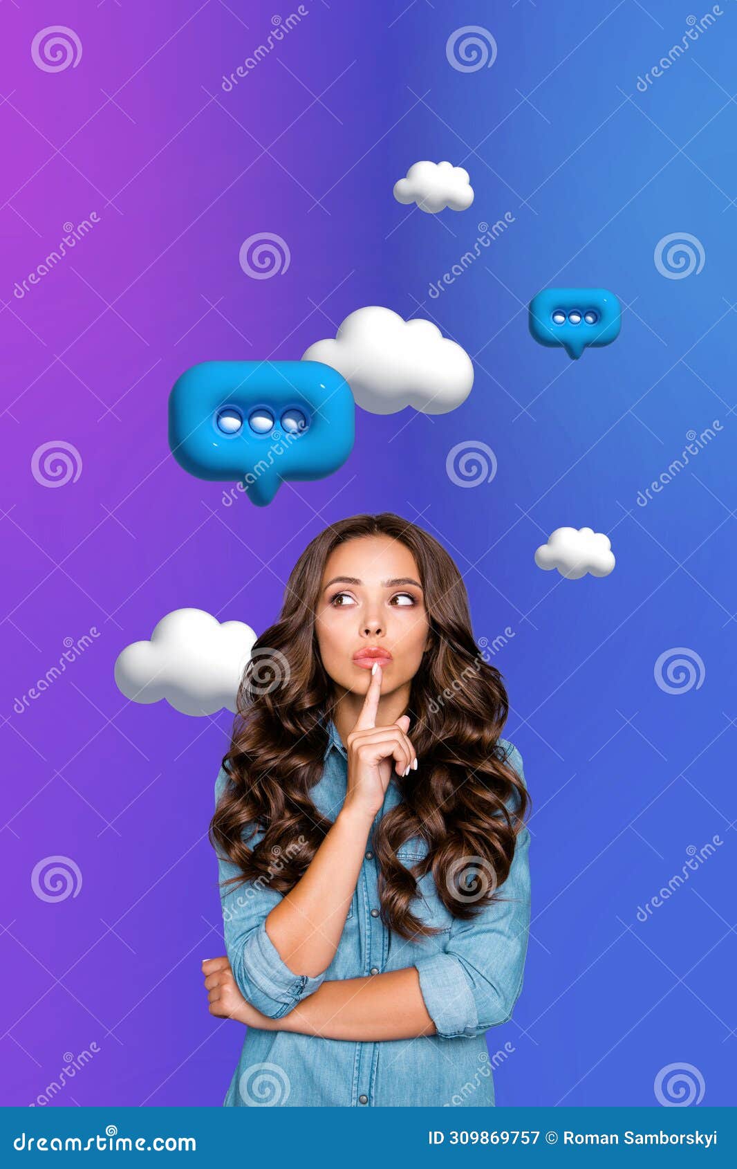 Creative Artwork Graphics Collage of Thoughtful Girl Thinking Knowledge ...