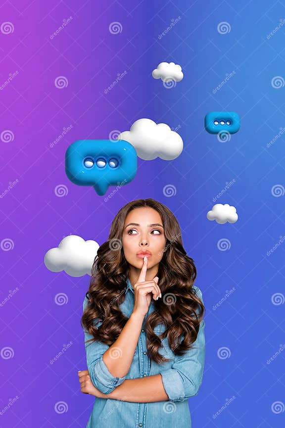 Creative Artwork Graphics Collage of Thoughtful Girl Thinking Knowledge ...