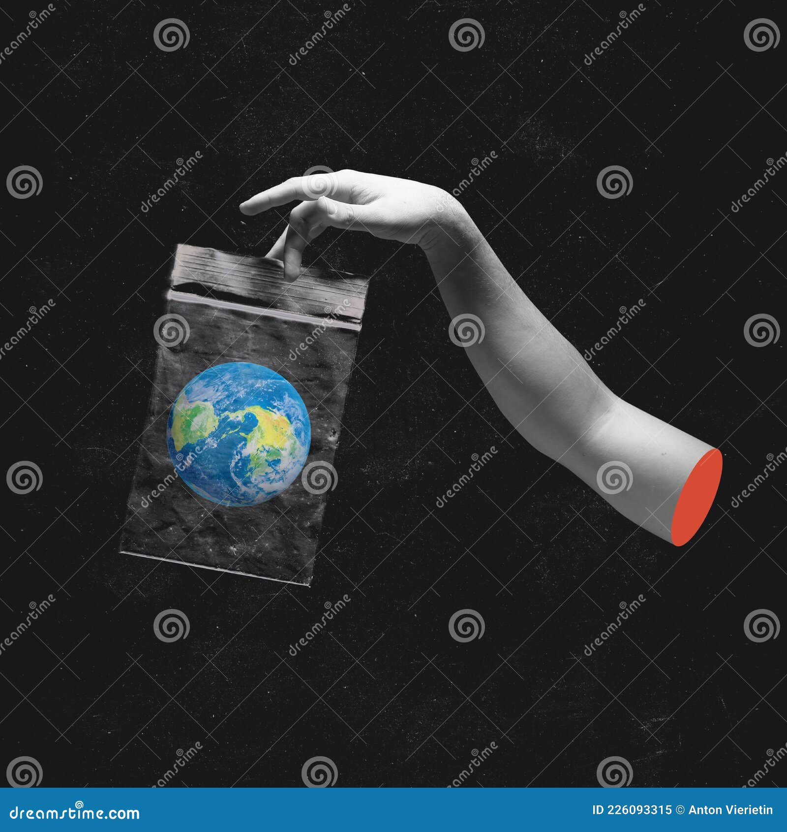 Creative Artwork. Human Bw Hand Holding Plastic Package with the Earth ...