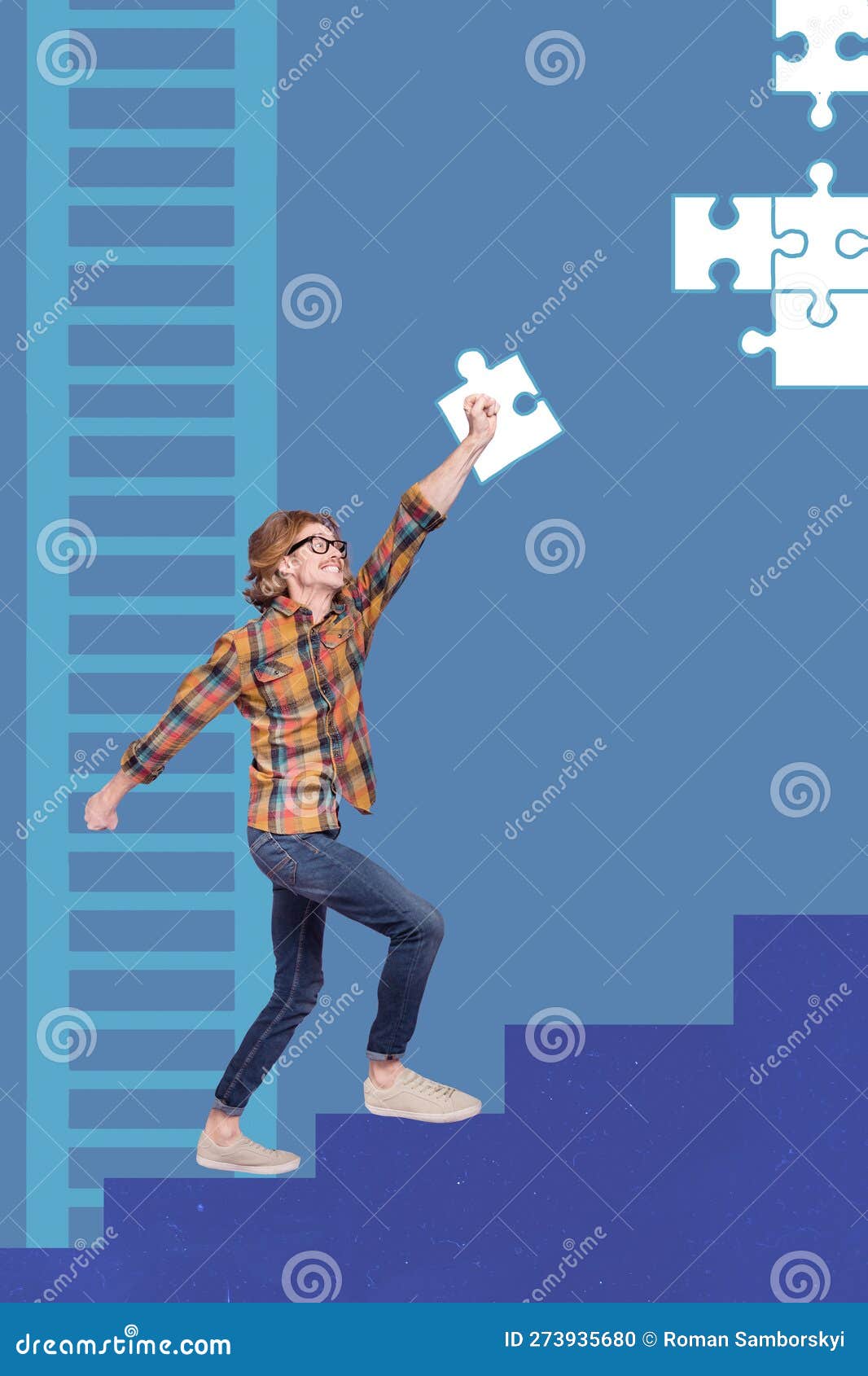 Creative Artwork Picture Collage of Young Business People Solving Work ...