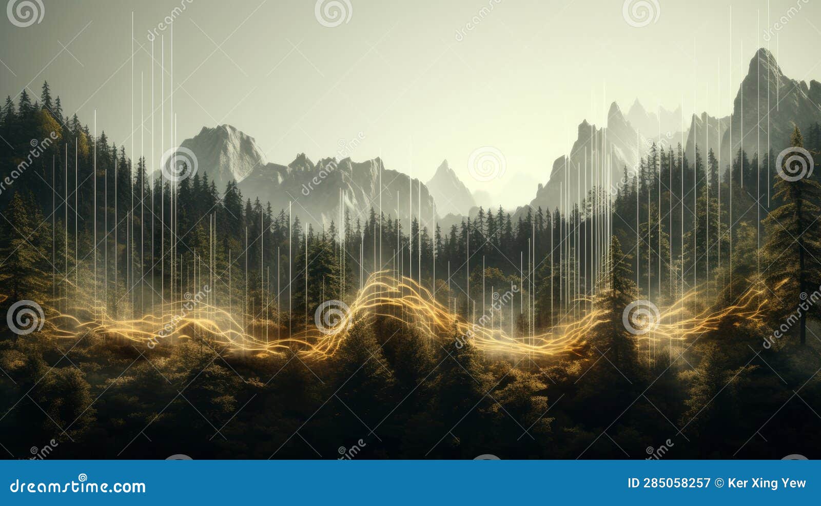 Creative Audio Waveforms Transforming into Natural Landscapes Stock ...