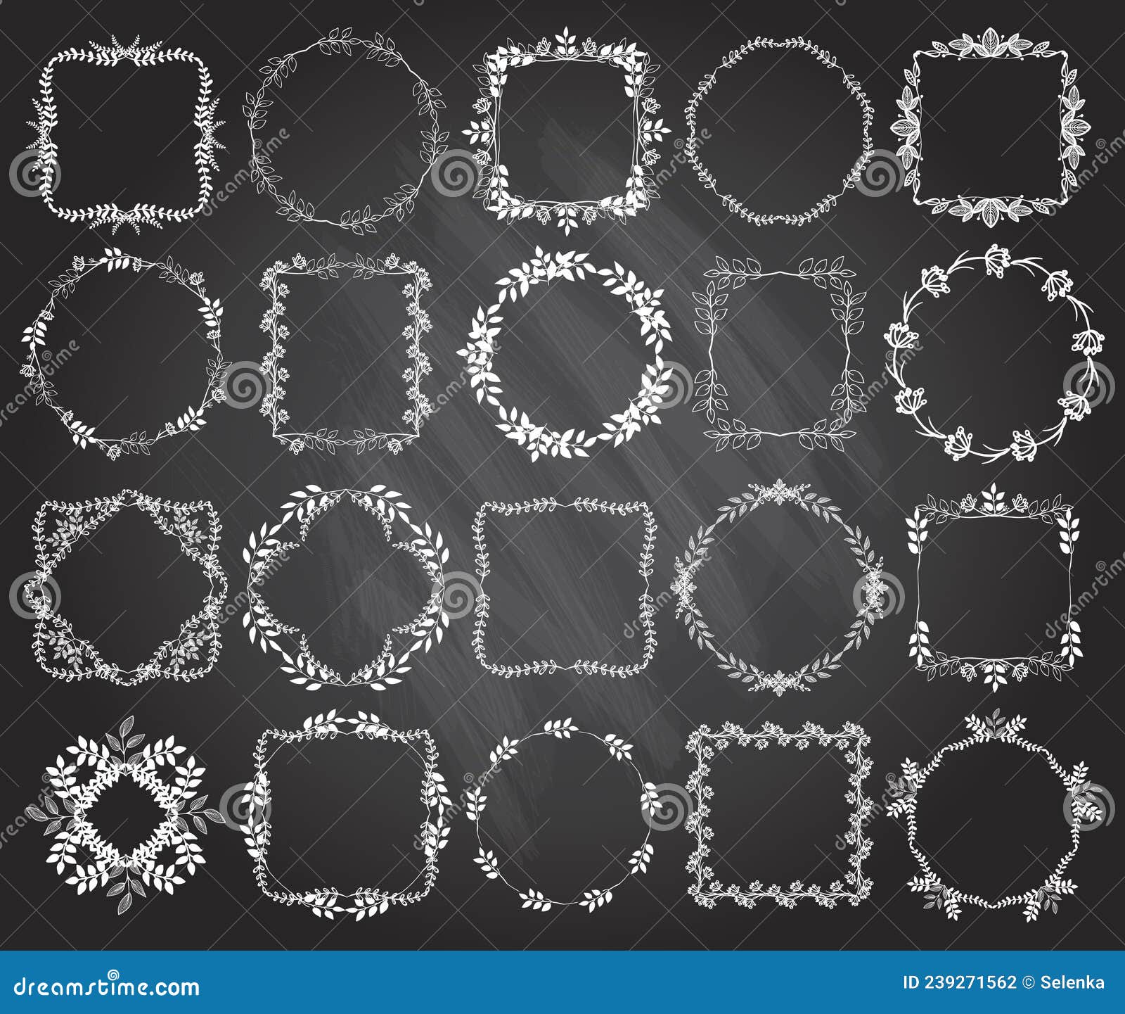 Creative Authentic Chalk Frames Set Decorated Leaves and Flowers ...