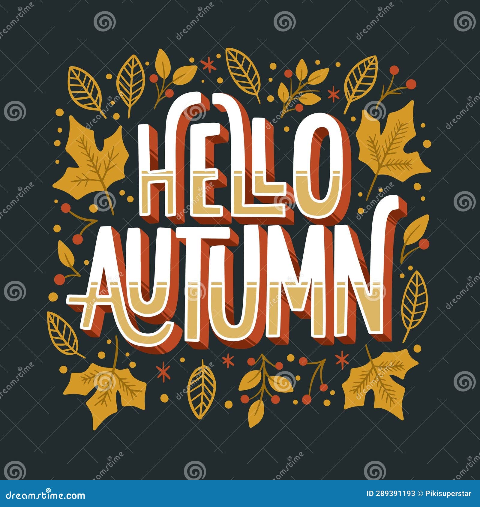 Creative Autumnal Lettering with Leaves Vector Design Stock Vector ...