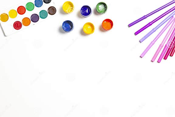 Creative Background with Art Supplies on White Background Stock Photo ...