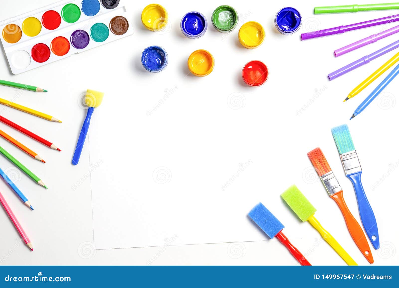 Creative Background with Art Supplies on White Background Stock Image ...