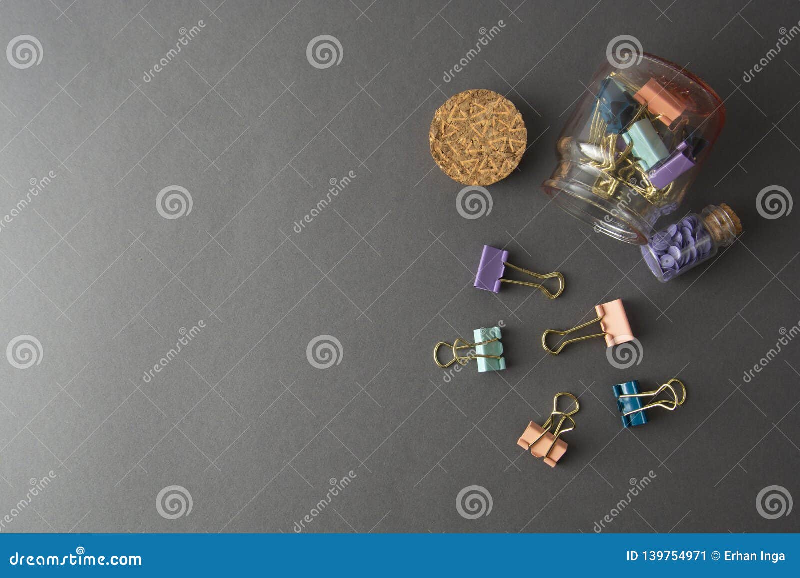 Creative Background - Colorul Binder Clips Isolated on Grey Background ...