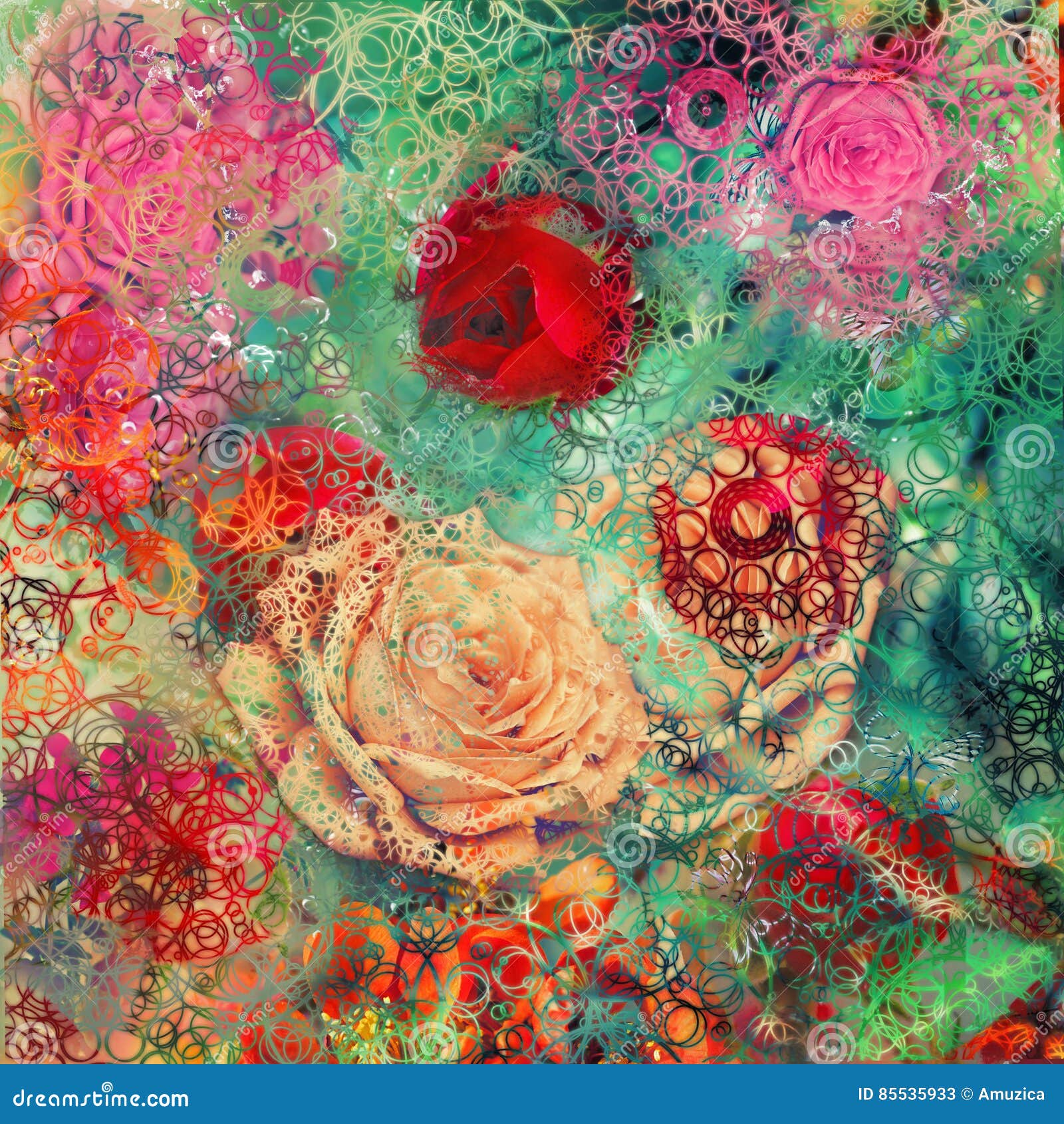 Creative Background with Floral Elements and Different Textures Stock ...