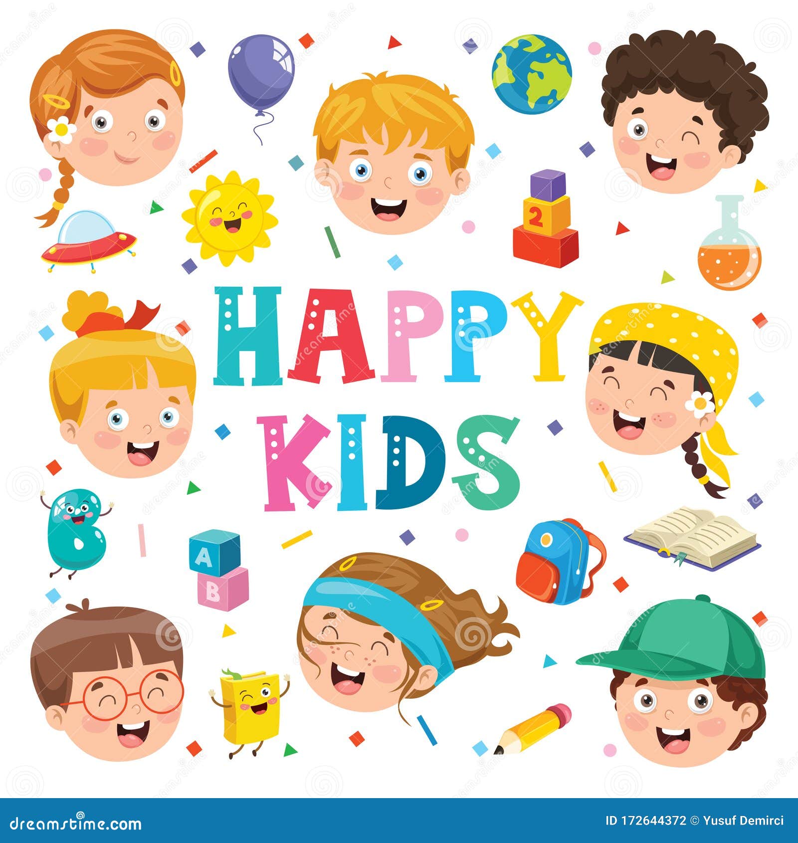 Creative Background with Funny Children Stock Vector - Illustration of ...