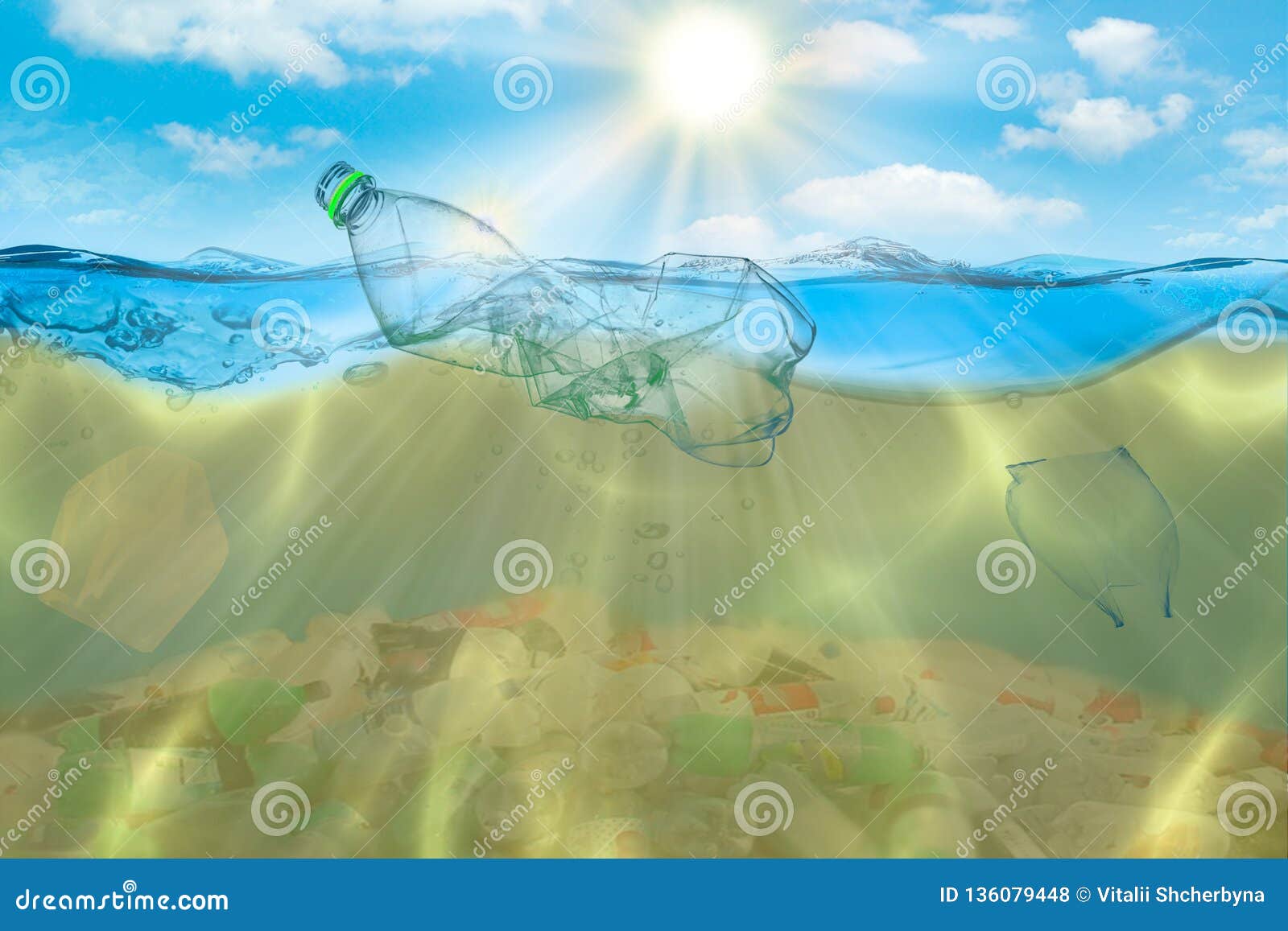 Creative Background, Plastic Bag Floating in the Ocean, a Bag in the ...