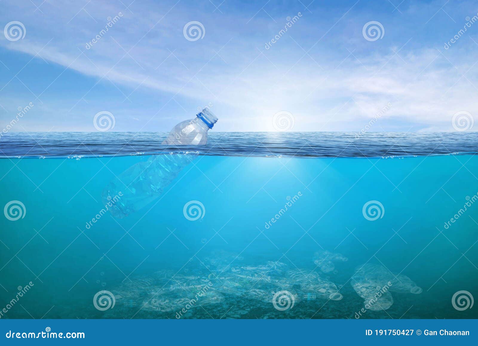 Creative Background, Plastic Bottle Floating in the Ocean, a Bottle in ...