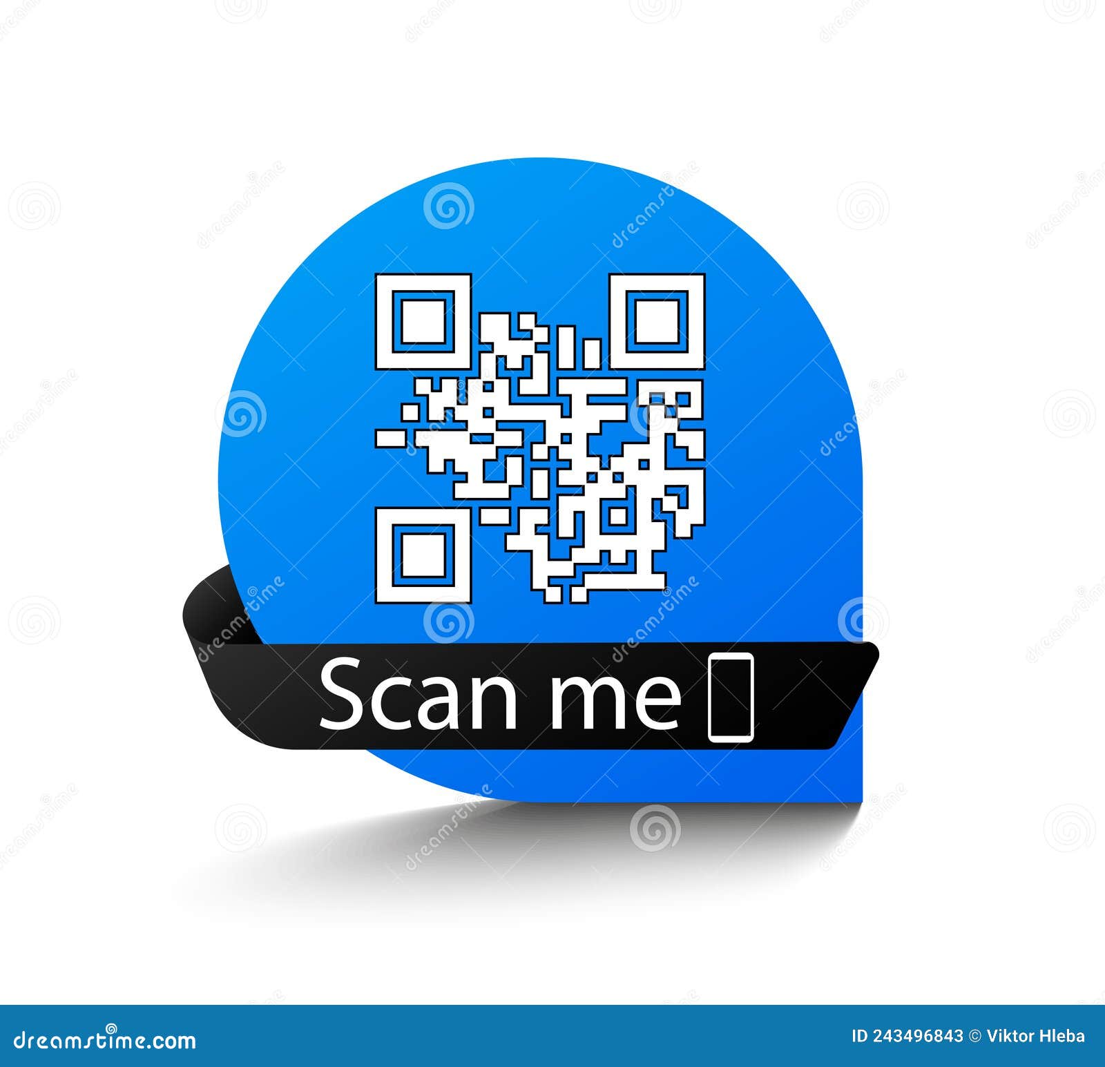 Creative Banner Concept Qr Code. Scan Me. Blue Banner with Ribbon for ...