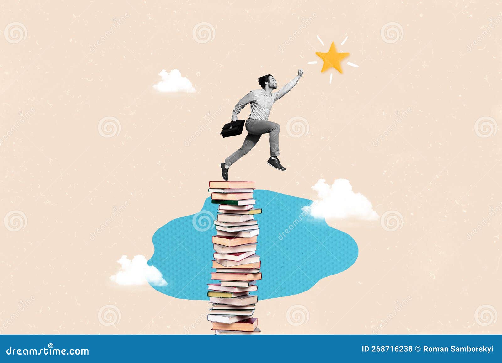 Creative Banner Magazine Collage of Jump Run Ambitious Persistent ...