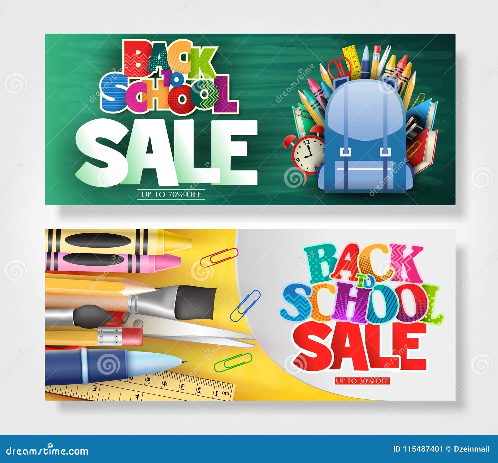Creative Banner Set with Colorful and Patterned Back To School Text ...
