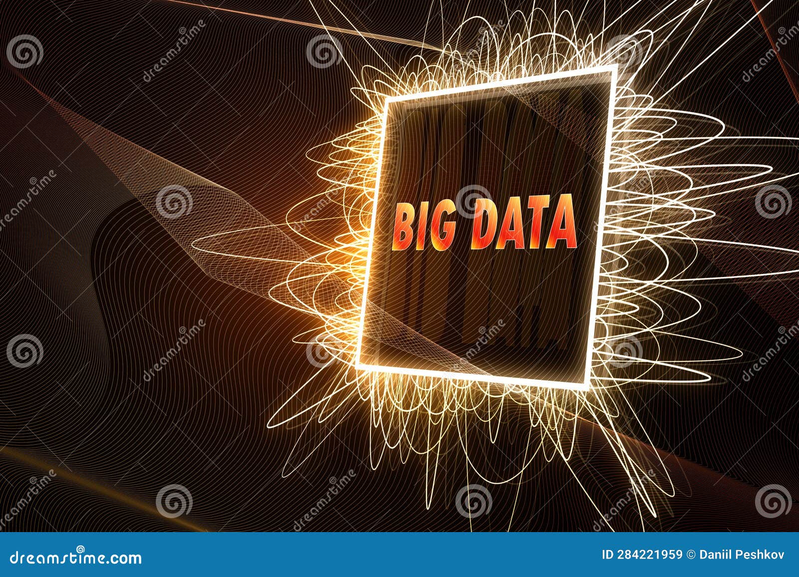 Creative Big Data Chip on Waves Backdrop. Machine Learning and ...