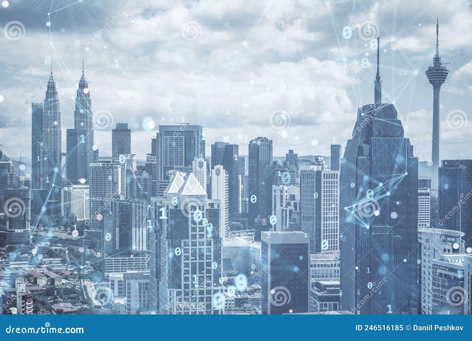 Creative Binary Code City Backdrop. Digital Transformation Concept ...