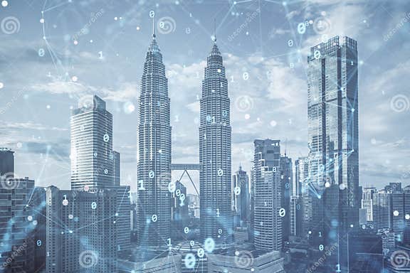 Creative Binary Code City Background. Stock Photo - Image of computer ...