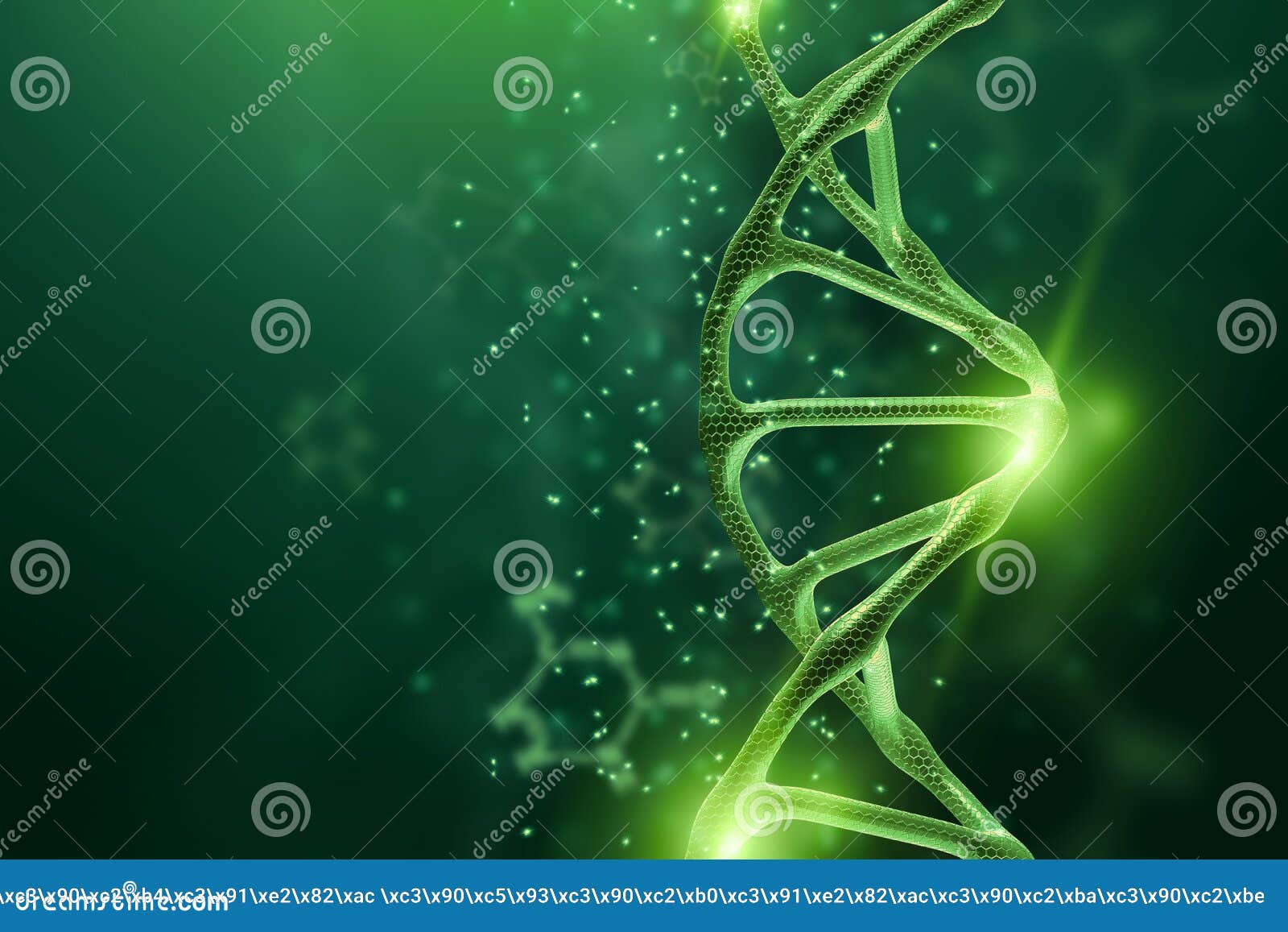 Creative, Biological Background, DNA Structure, DNA Molecule on a Green ...