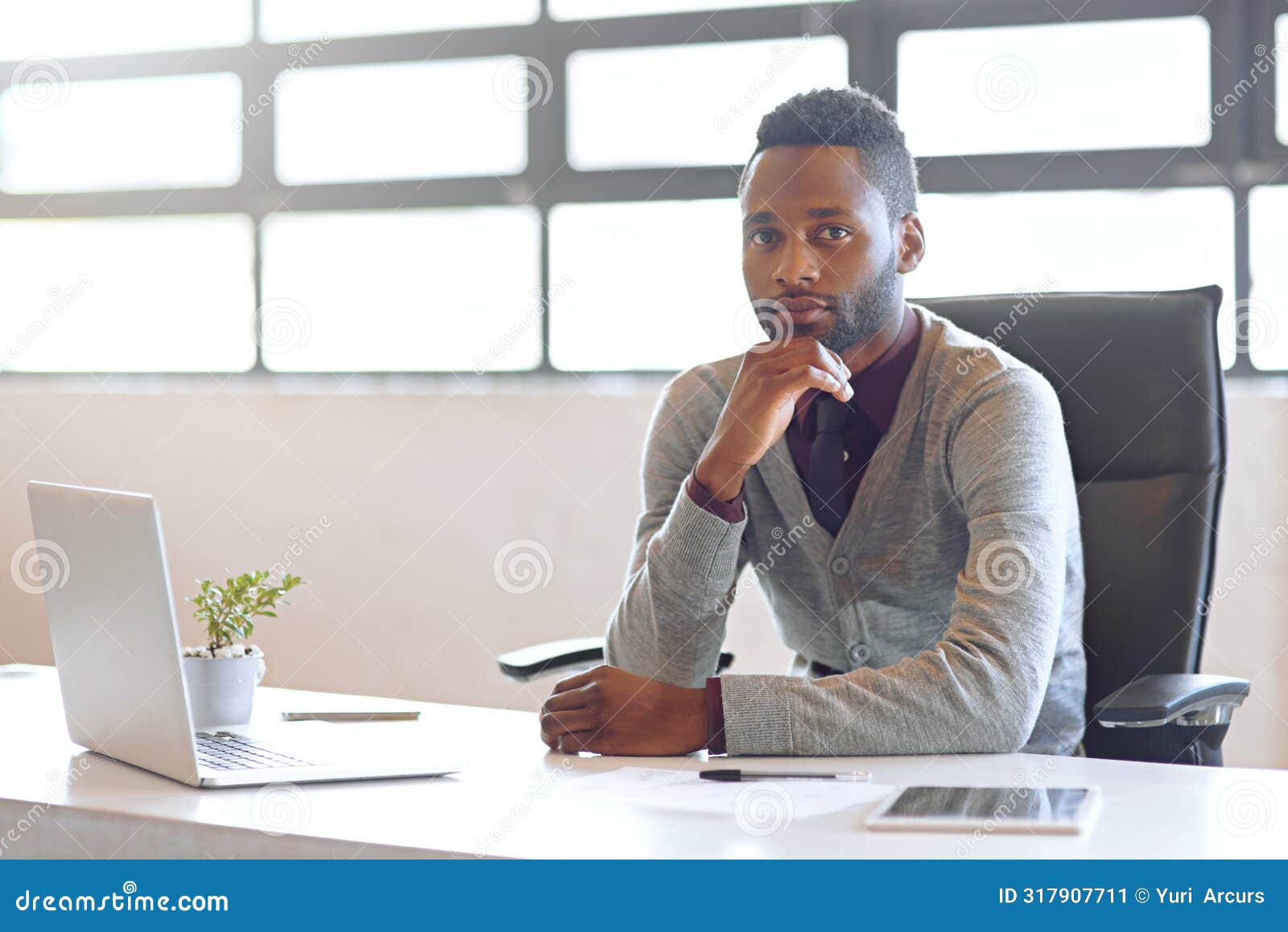 Creative, Black Man and Technology on Desk in Office for Work As Web ...