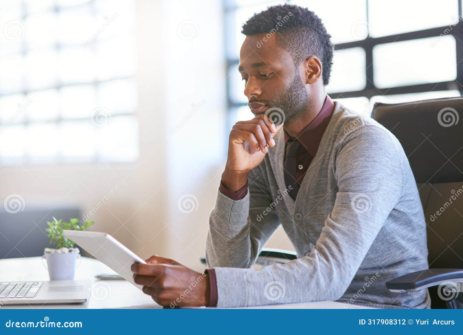 Creative, Black Man and Technology on Desk in Office for Work As Web ...