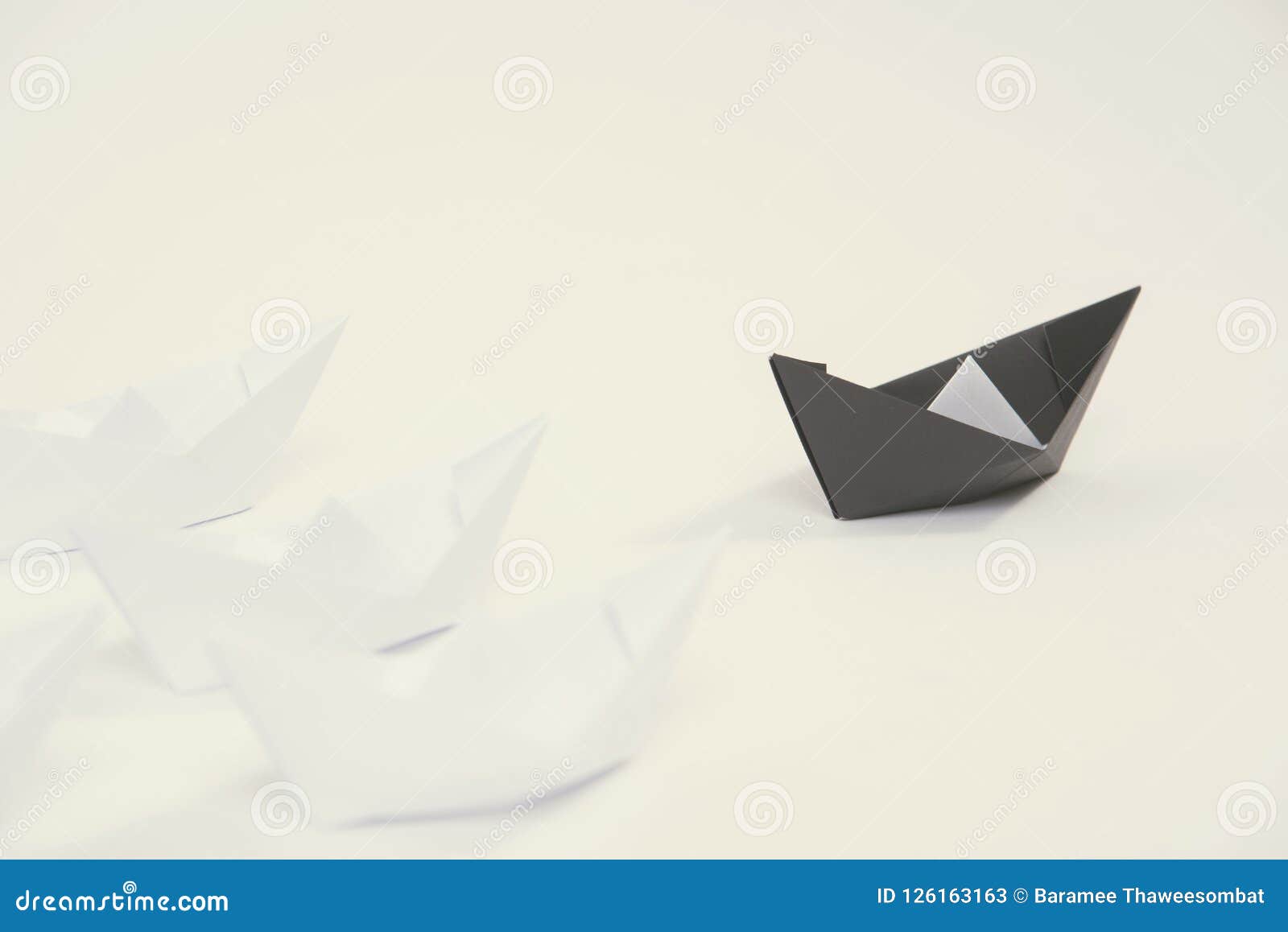 Creative Black Paper Ship among White. Concept Leadership Stock Image ...