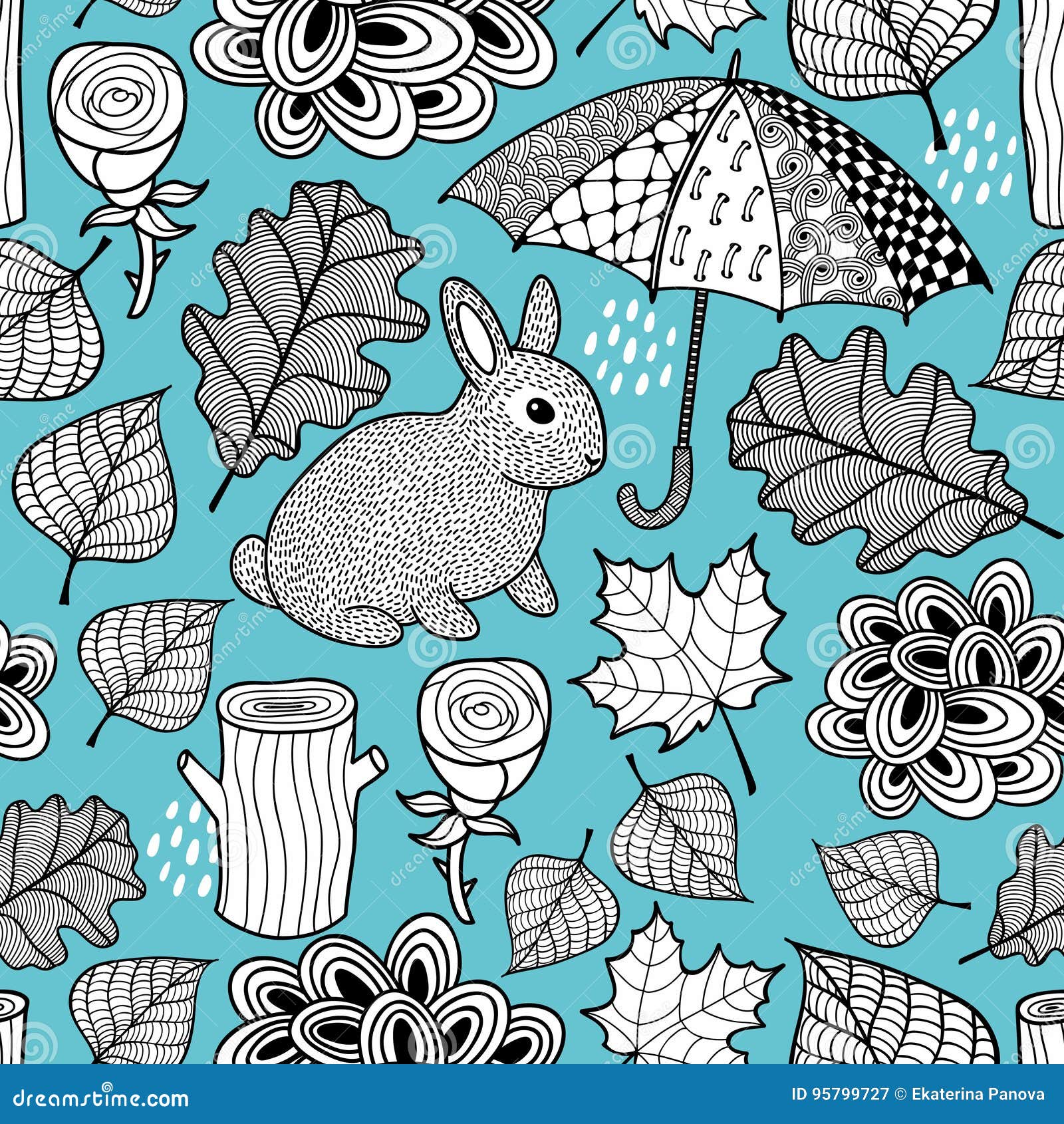 Rabbit Doodle Coloring Book Page. Easter Bunny. Antistress For Adult ...