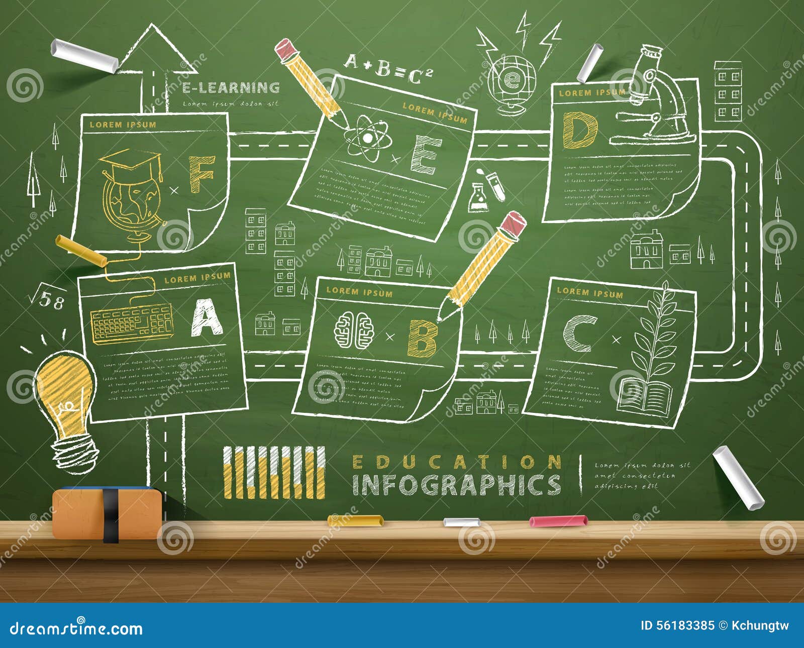 Creative Blackboard with Sticky Notes Stock Illustration - Illustration ...