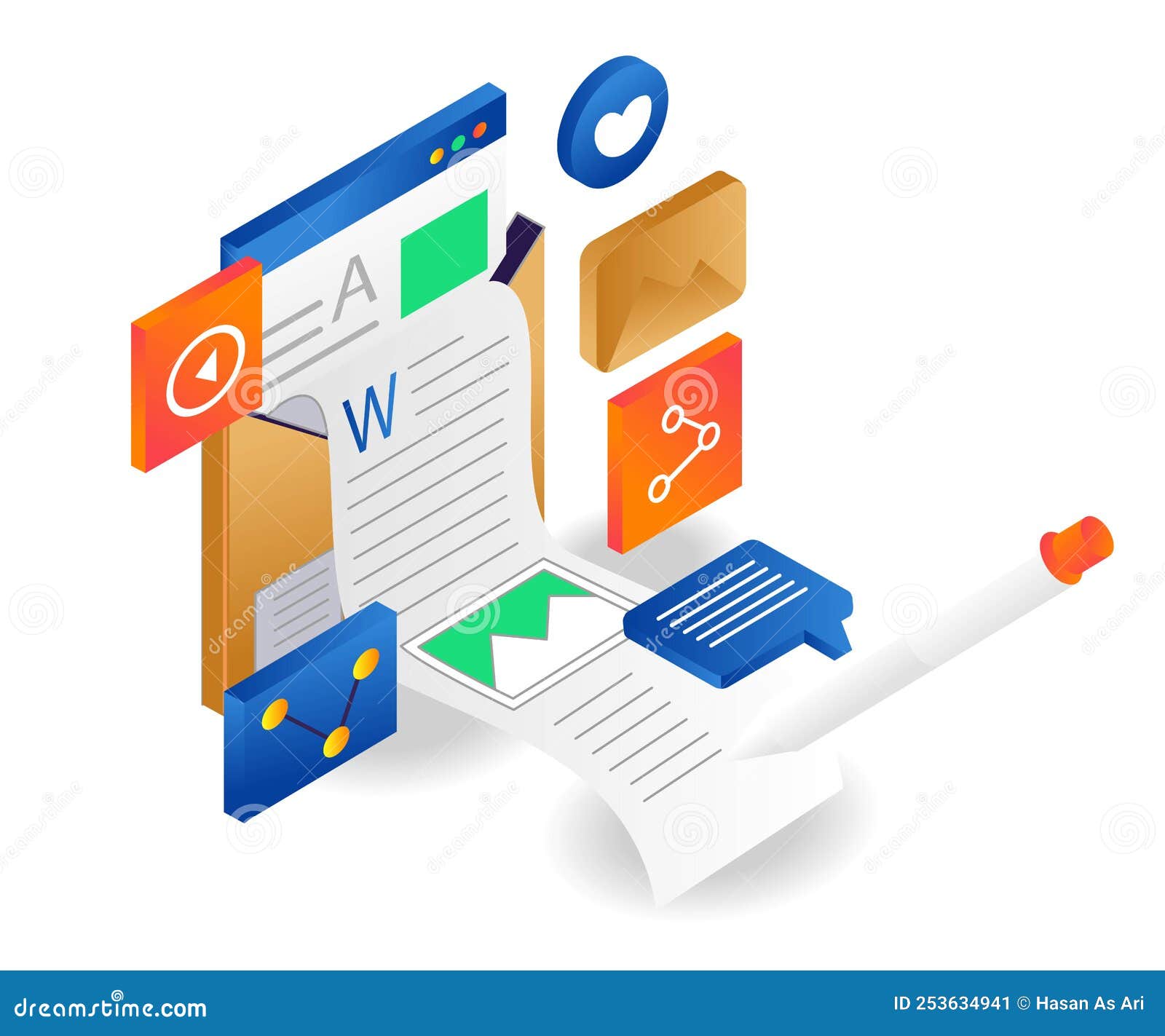 Creative Blog Post Concept Card 3d Isometric View. Vector ...