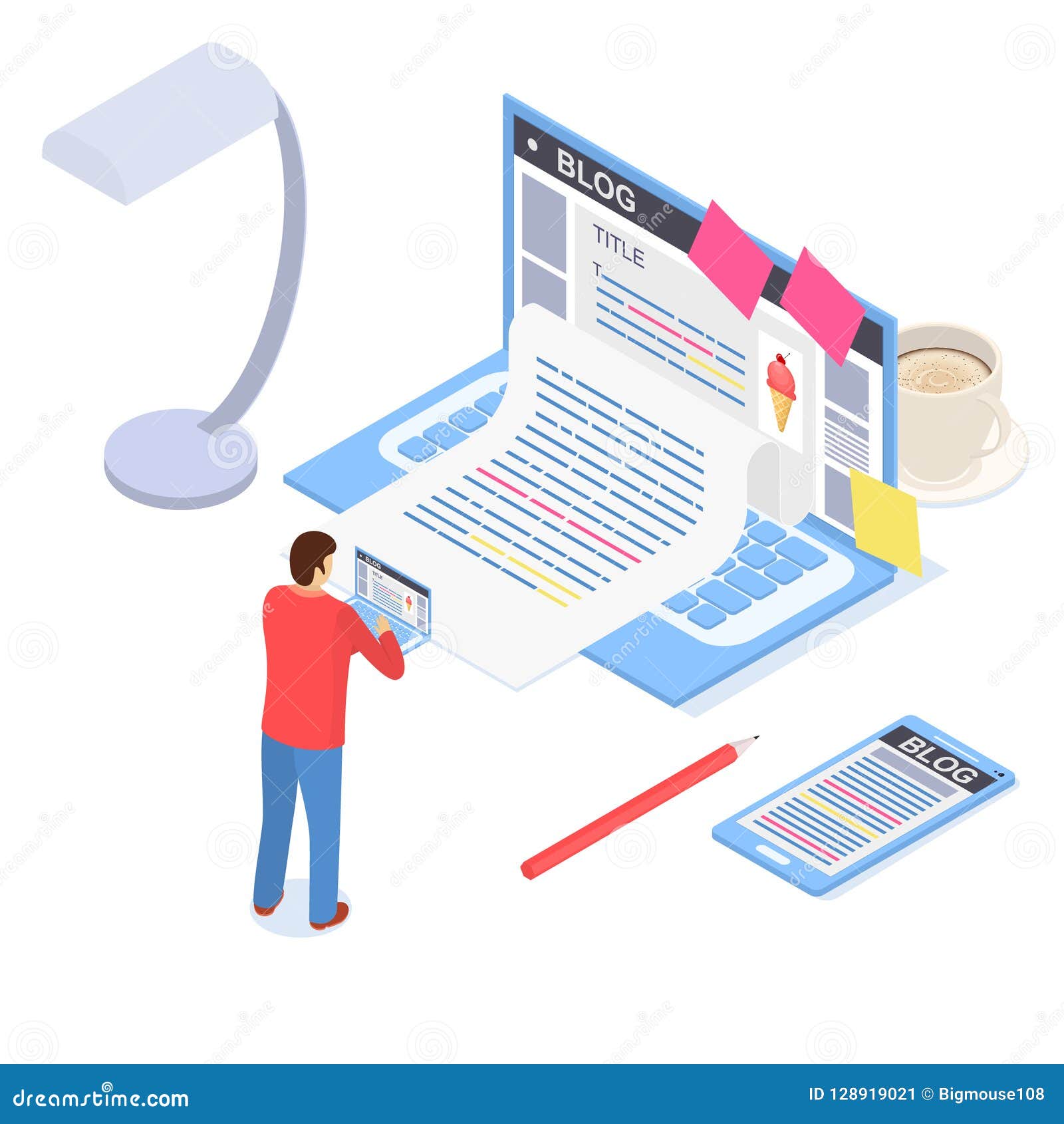 Creative Blog Post Concept 3d Isometric View. Vector Stock Vector ...