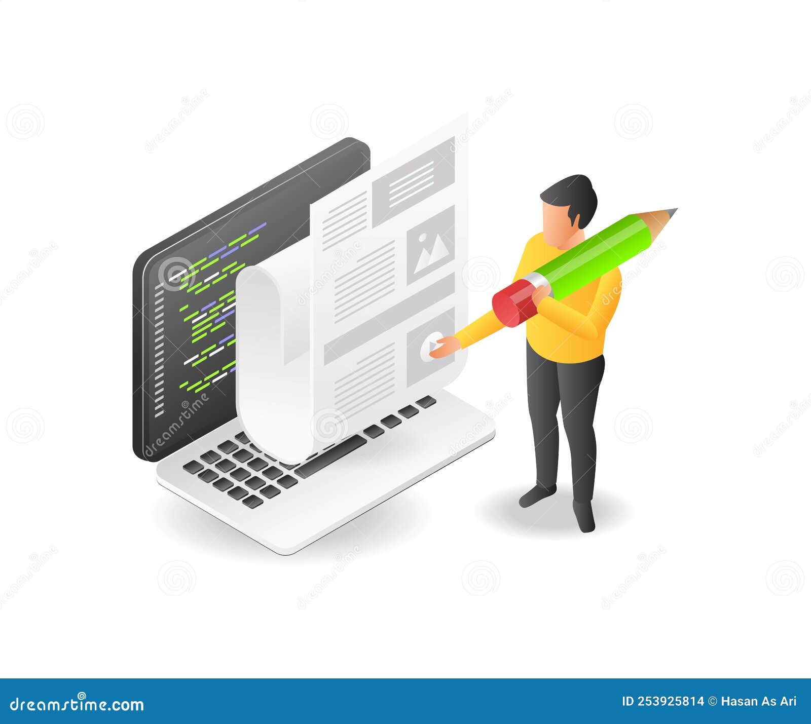Creative Blogger with Programming Language Stock Illustration ...