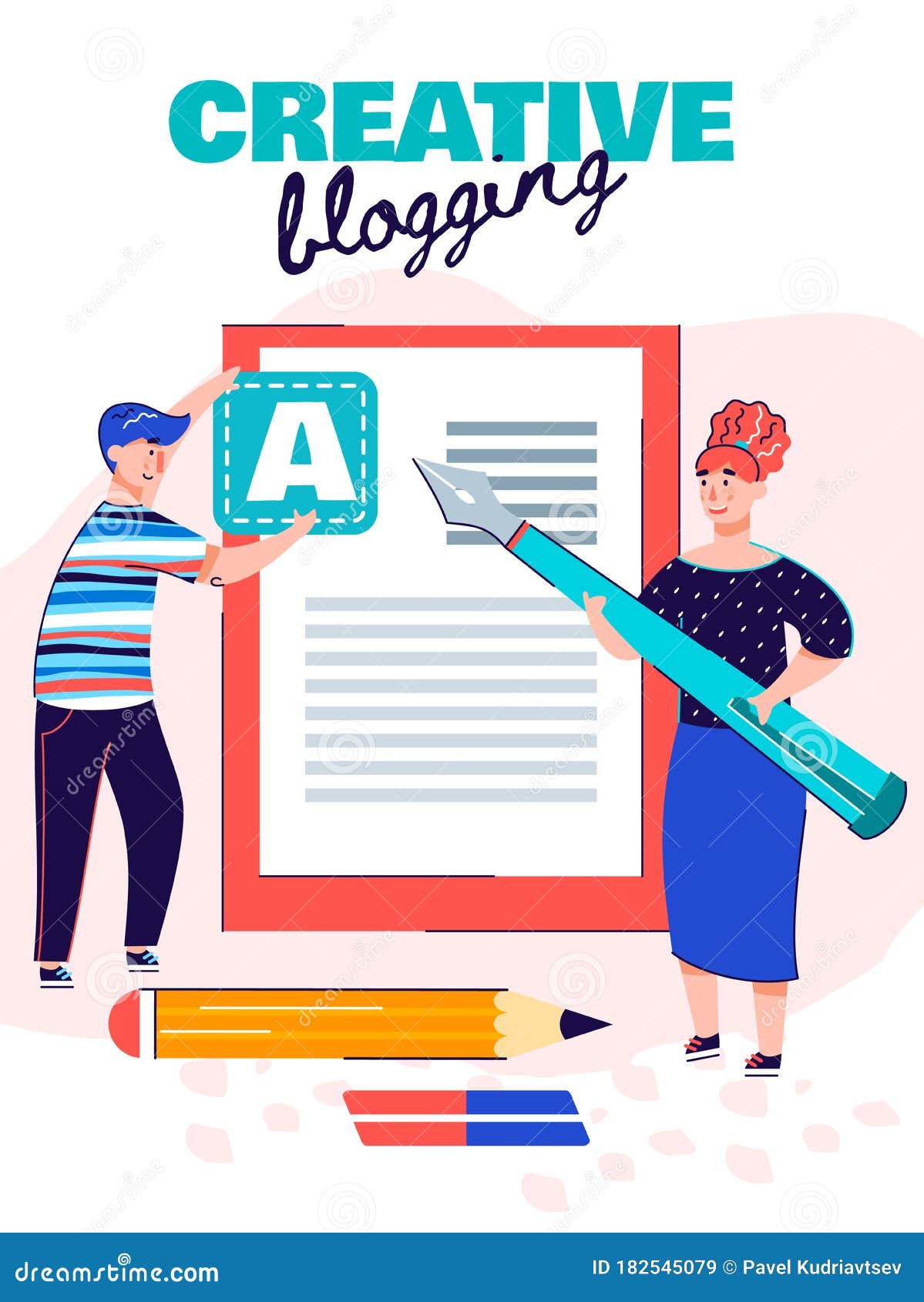 Creative Blogging Concept with Copywriters Cartoon Vector Illustration ...