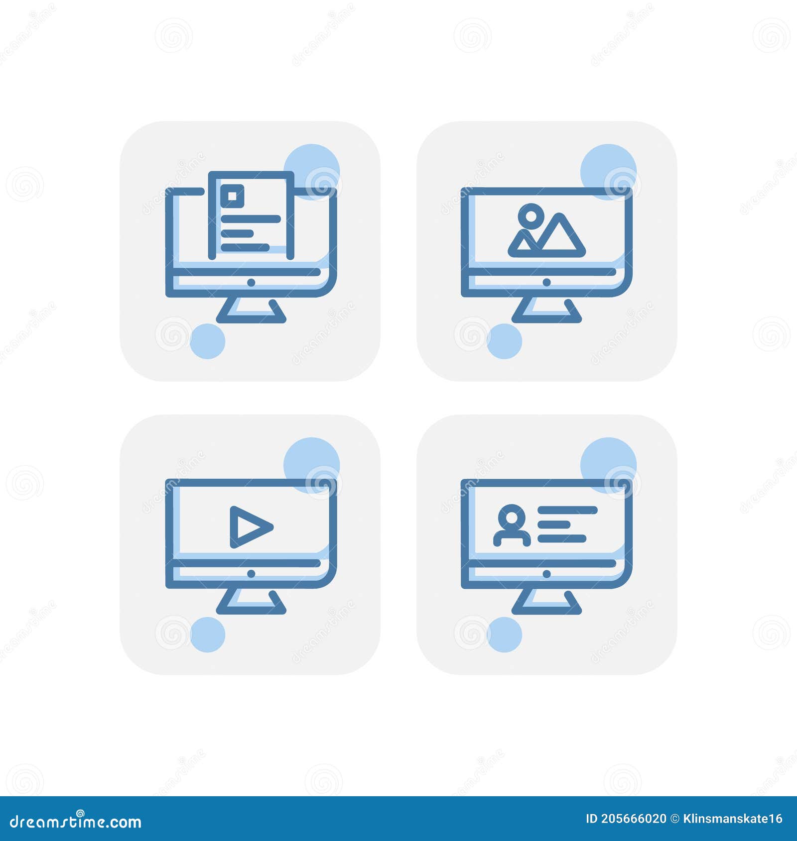 Creative Blue Computer Icons Design Isolated on White Background Stock ...