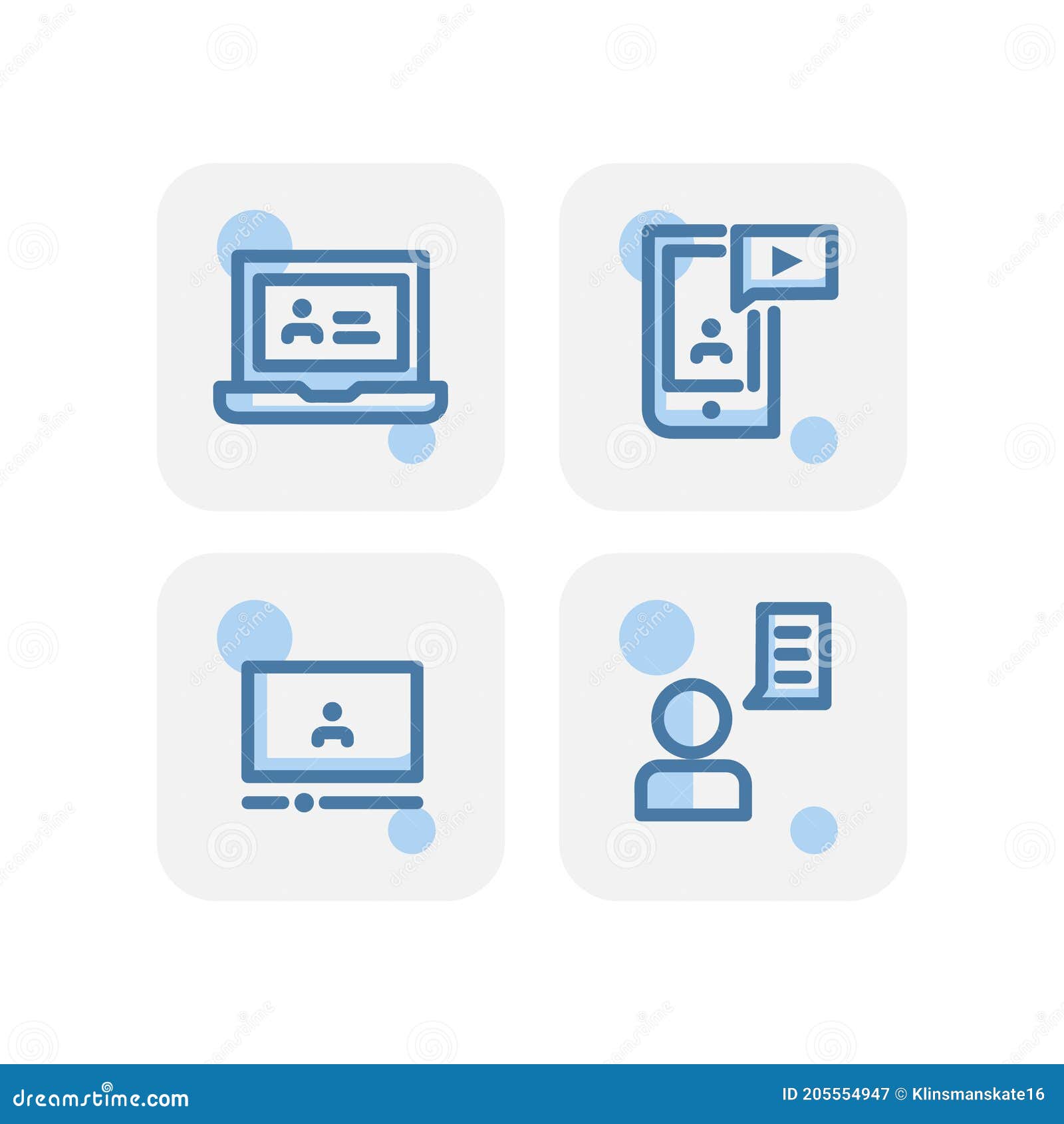 Creative Blue E Learning Icons Design Isolated on White Background ...