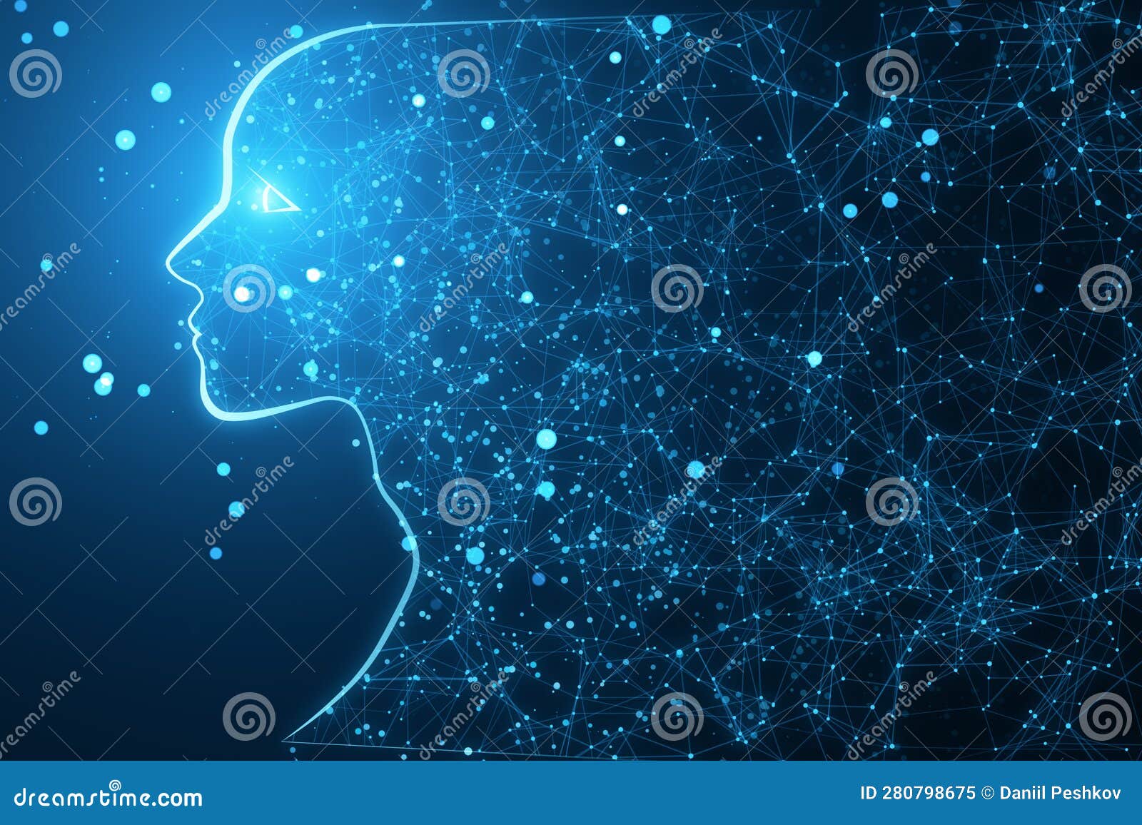 Creative Hologram of Polygonal Female Head Outline. Artificial ...