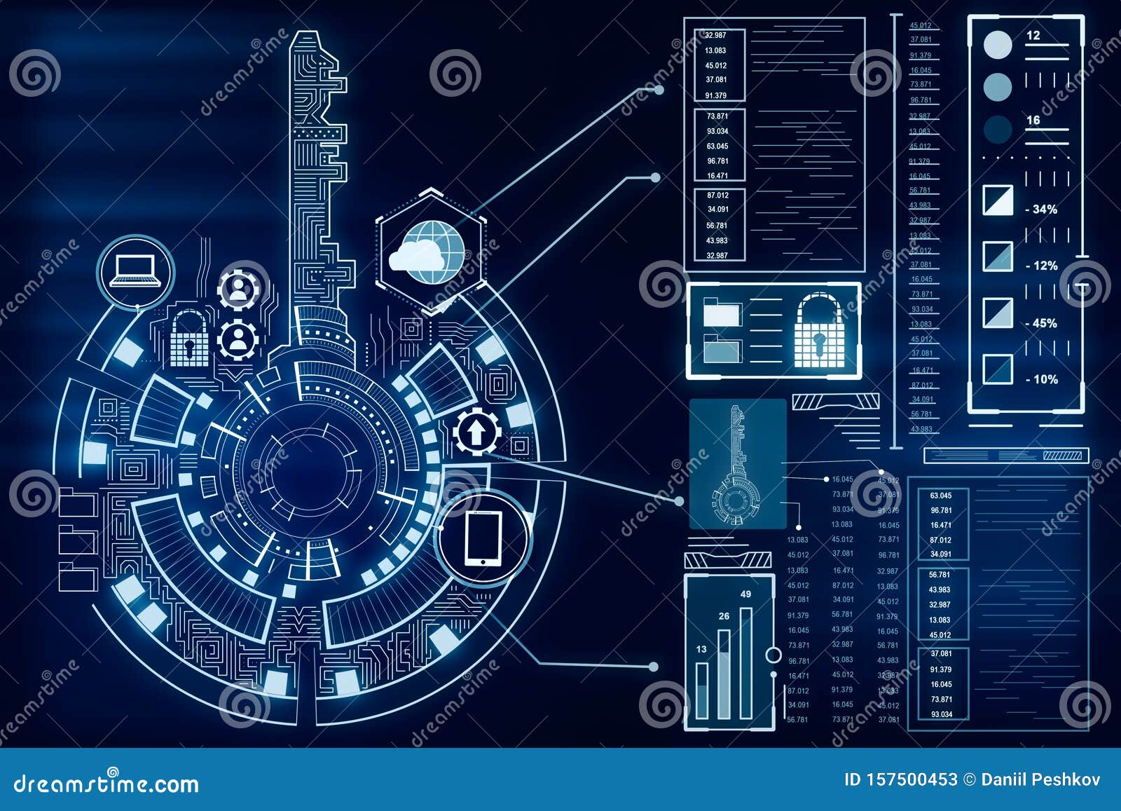 Creative Blue Key Interface Wallpaper Stock Illustration - Illustration ...