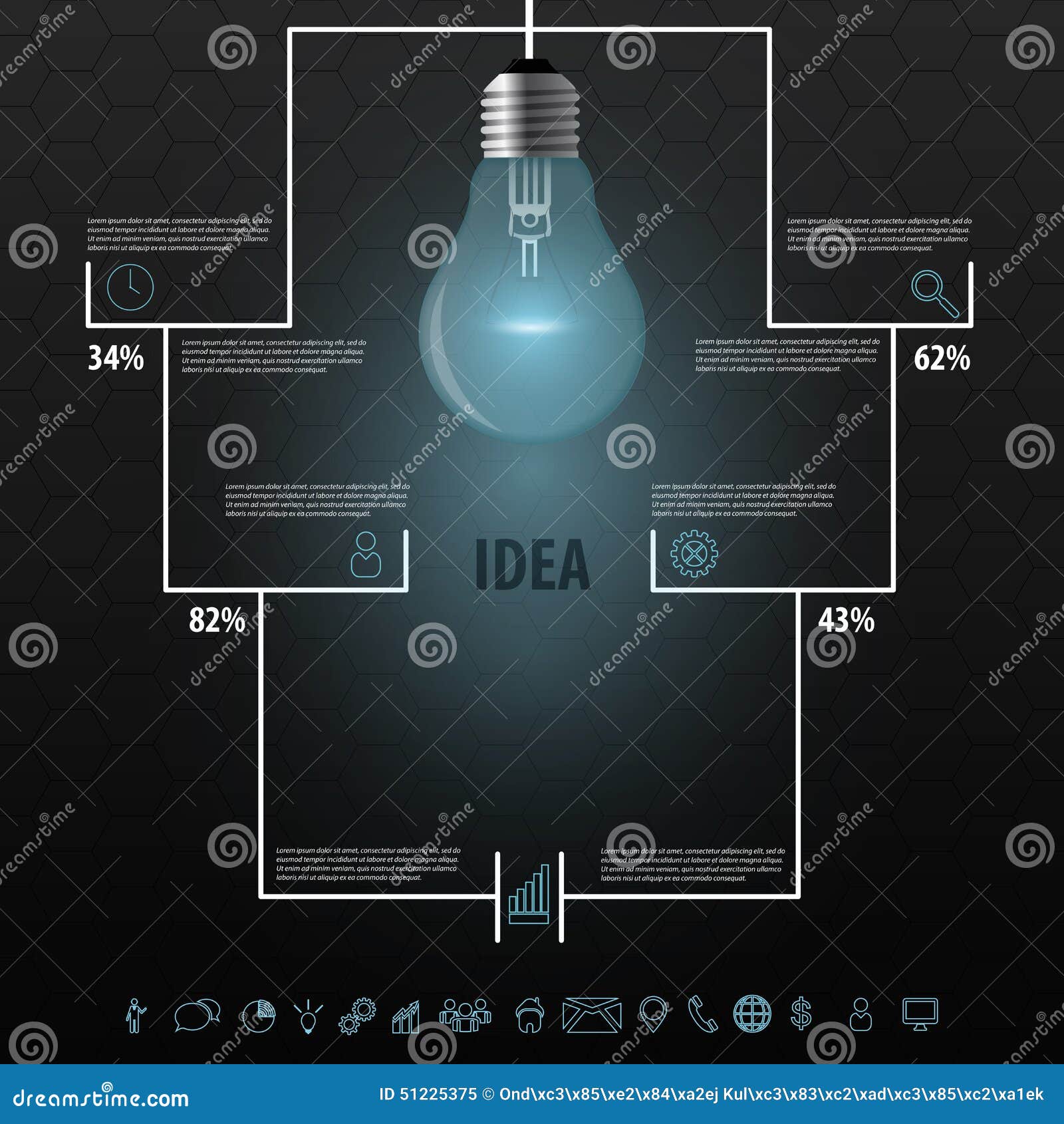 Creative Blue Light Bulb Idea. Infographics Stock Vector - Illustration ...