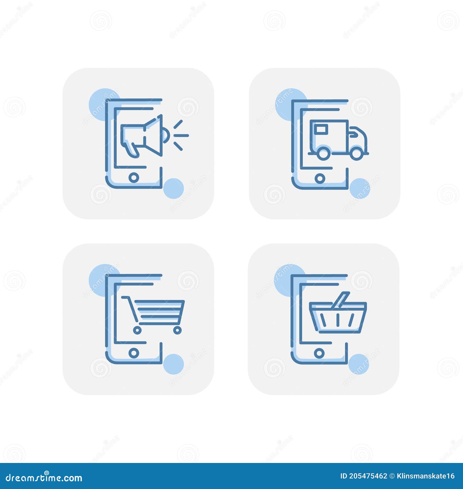 Creative Blue Mobile Phone E Commerce Icons Design Vector Stock ...