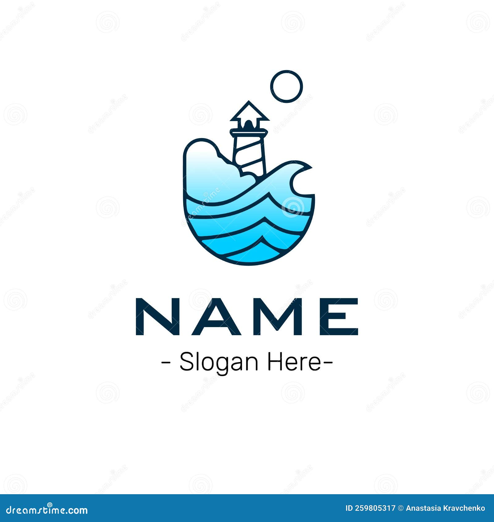 Creative Blue Round Linear Logo Icon Lighthouse and Sea Stock ...