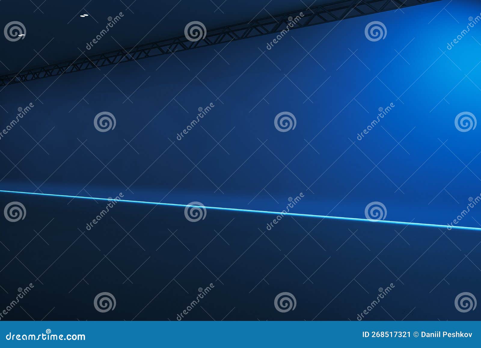 Creative Blue Stage Interior with Mock Up Place on Wall. Performance ...