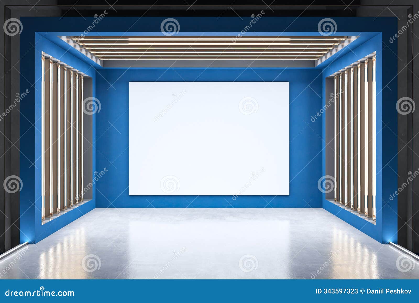 Creative Blue Theater Stage Design with Empty Mock Up Banner. Stock ...