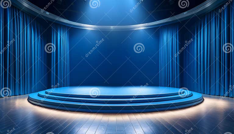 Creative Blue Theater Stage Design with Empty Mock Up Place ...