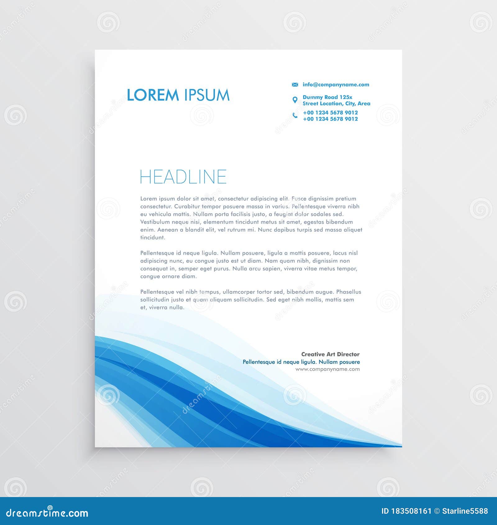Creative Blue Wavy Shape Letterhead Design Stock Vector - Illustration ...