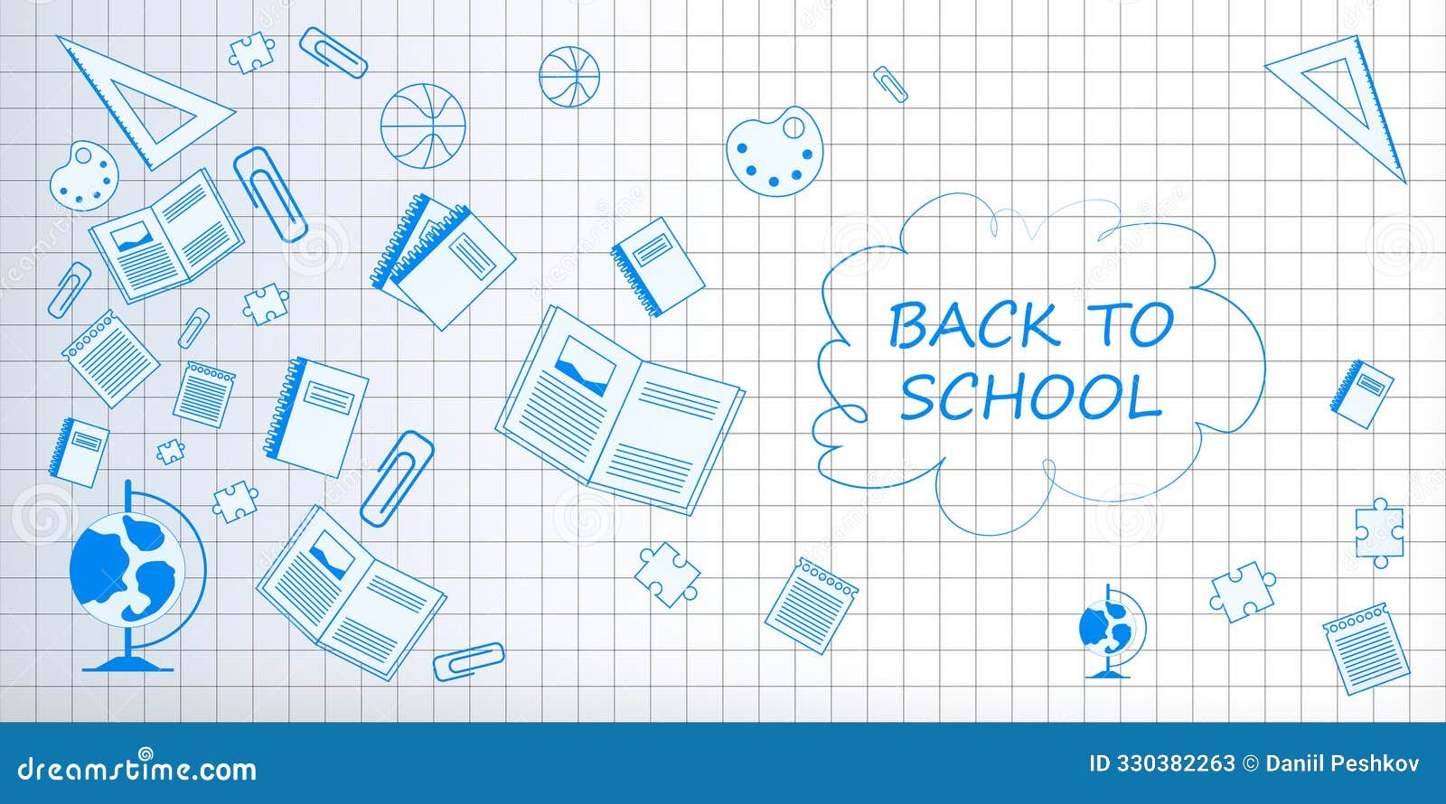 Creative Blue and White Back To School Educational Sketch on Light Grid ...