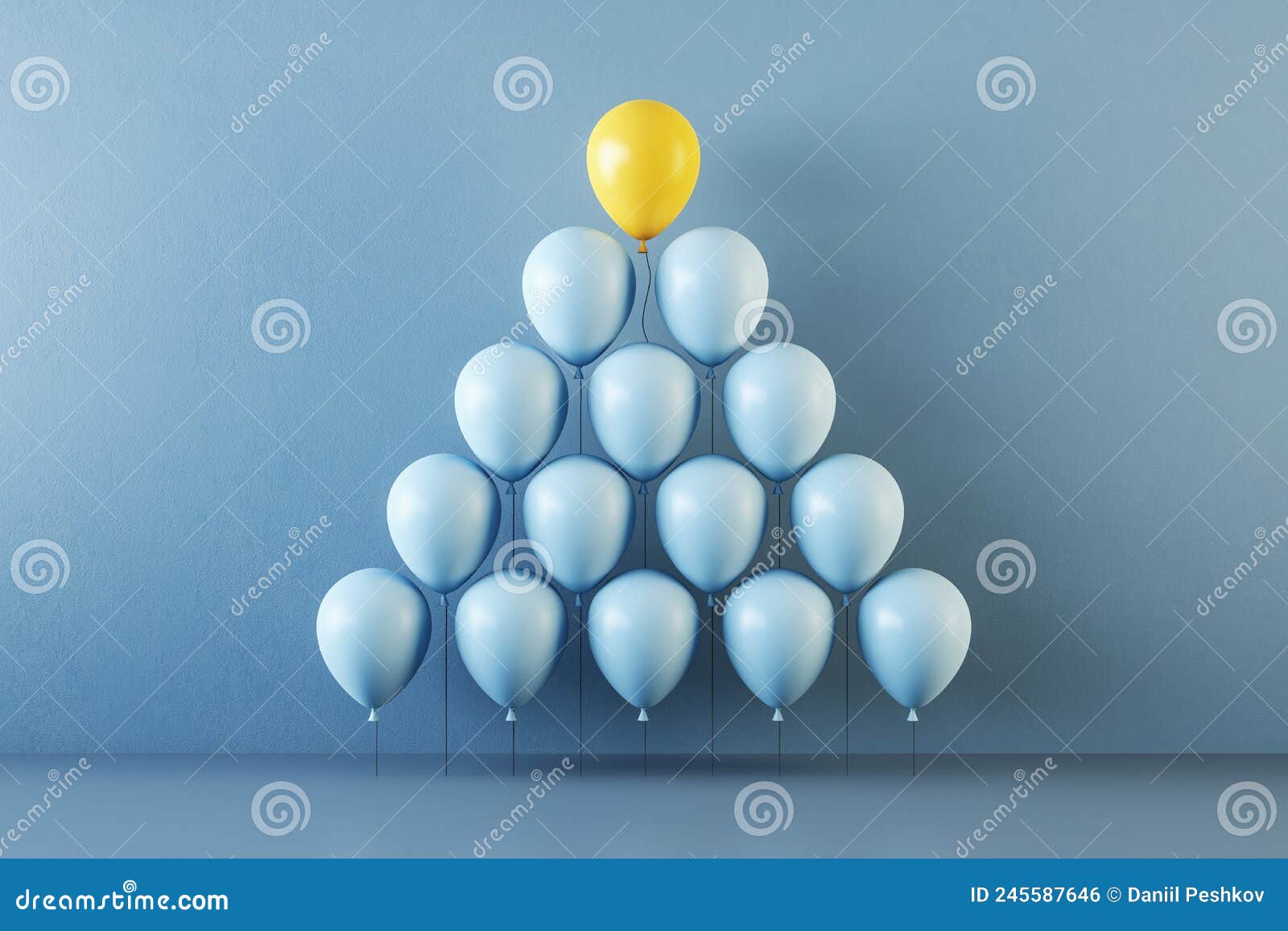 Creative Blue and Yellow Ballons on White Wall Background. Leadership ...